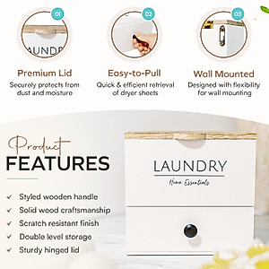 Modern Laundry Pods Container | Large Laundry Dryer Sheet Holder with Premium Sealed Lid | Wall Mount Lint Bin | Wood Dryer Sheets Holder | Laundry Sheets Holder | Dryer Sheet Dispenser