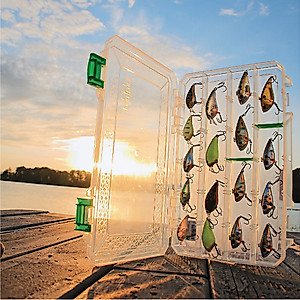 Lure Lock LL1T-1101 Large Thin Box - 1Cavity w/Ocean Blue Tak Logic Liner, Clear w/Green Accent