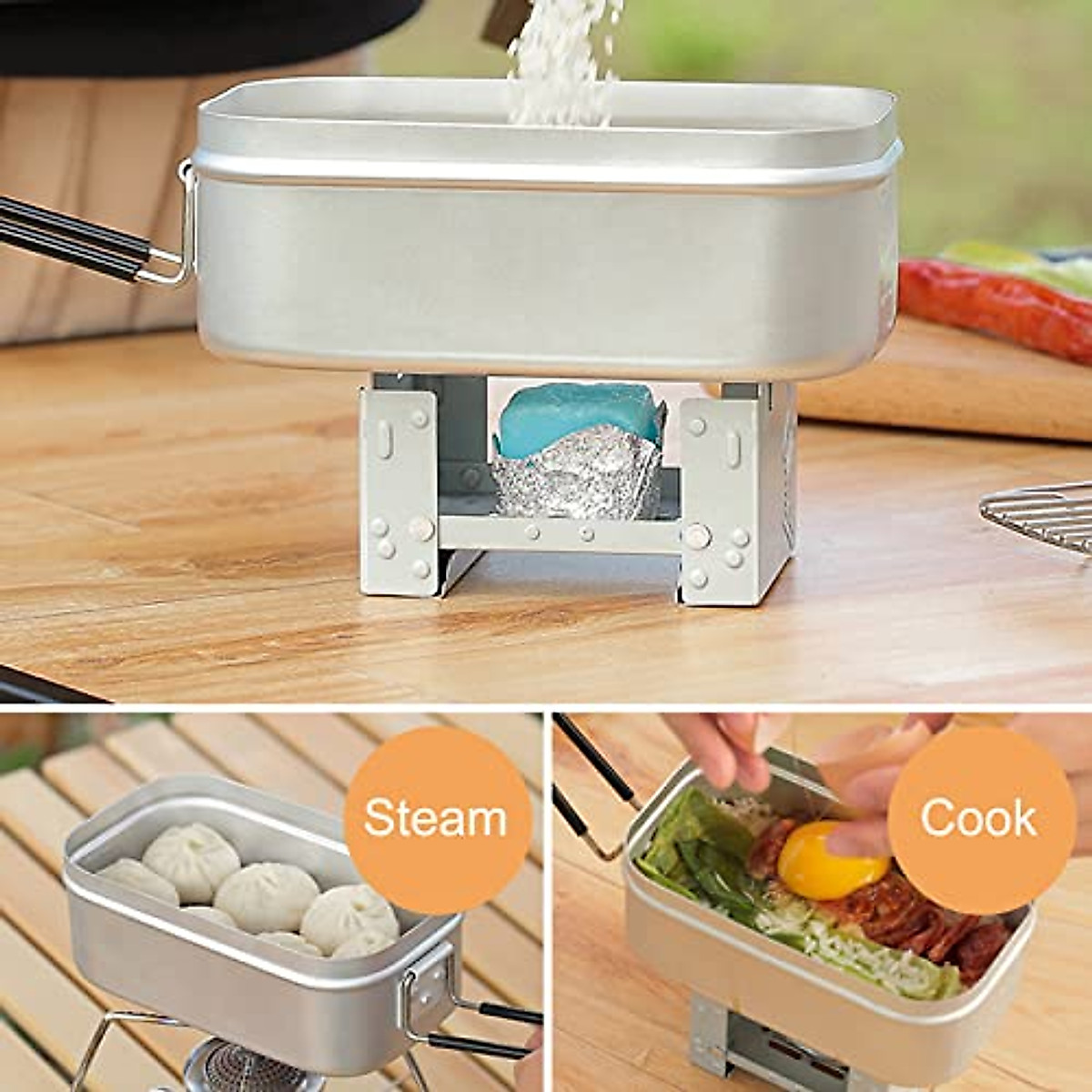 Bento Box Set, Japanese Aluminum 304 Stainless Steel Lunch Box Outdoor Heated Lunch Box with Lid with Handle Camping Travel Cooking Food Box Bento Box 17cm x 10cm x 6.5cm/6.69" x 3.94" x 2.56"