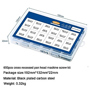 WAAZVXS 650pcs Cross Recessed Round Pan Head Machine Screws Set M1.4 M1.7 M2 M2.5 M3 Mini Screw Laptop Computer Screw Cross Screw Kit