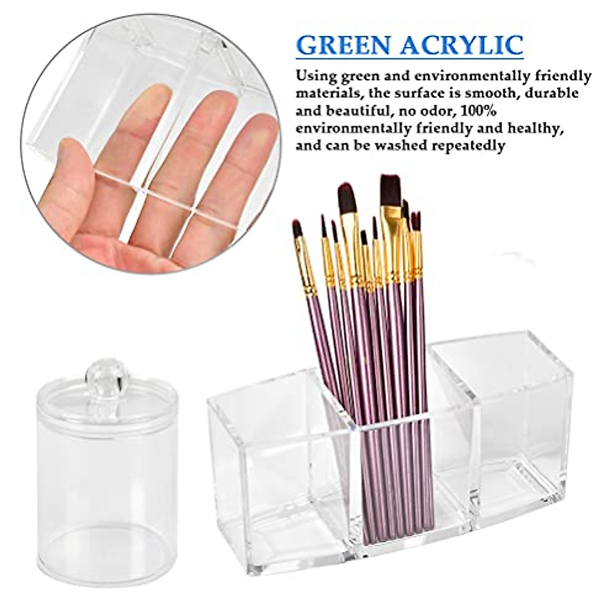 TIMESETL 5 Pack Qtip Holder Dispenser for Cotton Ball, Cotton Swab, Cotton Round Pads, Floss, 10 oz Clear Plastic Apothecary Jar Set for Bathroom Canister Storage Organization, Vanity Makeup Organizer