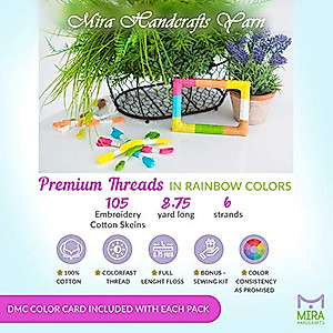 Premium Rainbow Color Embroidery Floss - Cross Stitch Threads - Friendship Bracelets Floss - Crafts Floss - 116 Pcs - 105 Skeins Per Pack and Set of 10 Embroidery Needles and 1 Threader