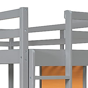 LCH Loft Bed,Twin Size Loft Bed with Desk and Writing Board for Bedroom,Guest Room and Dorm, Wooden Loft Bed with Desk and Two Drawers Cabinet for Kids,Teens,Boys,Girls,No Box Spring Needed,Gray