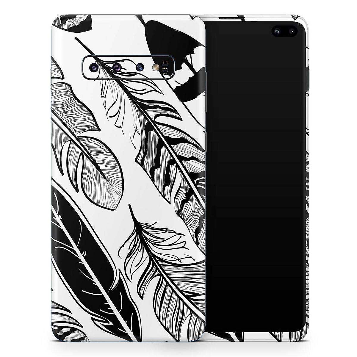 DesignSkinz Vector Black and White Feathers Protective Vinyl Decal Wrap Skin Cover Compatible with The Samsung Galaxy S20 (Screen Trim & Back Glass Skin)