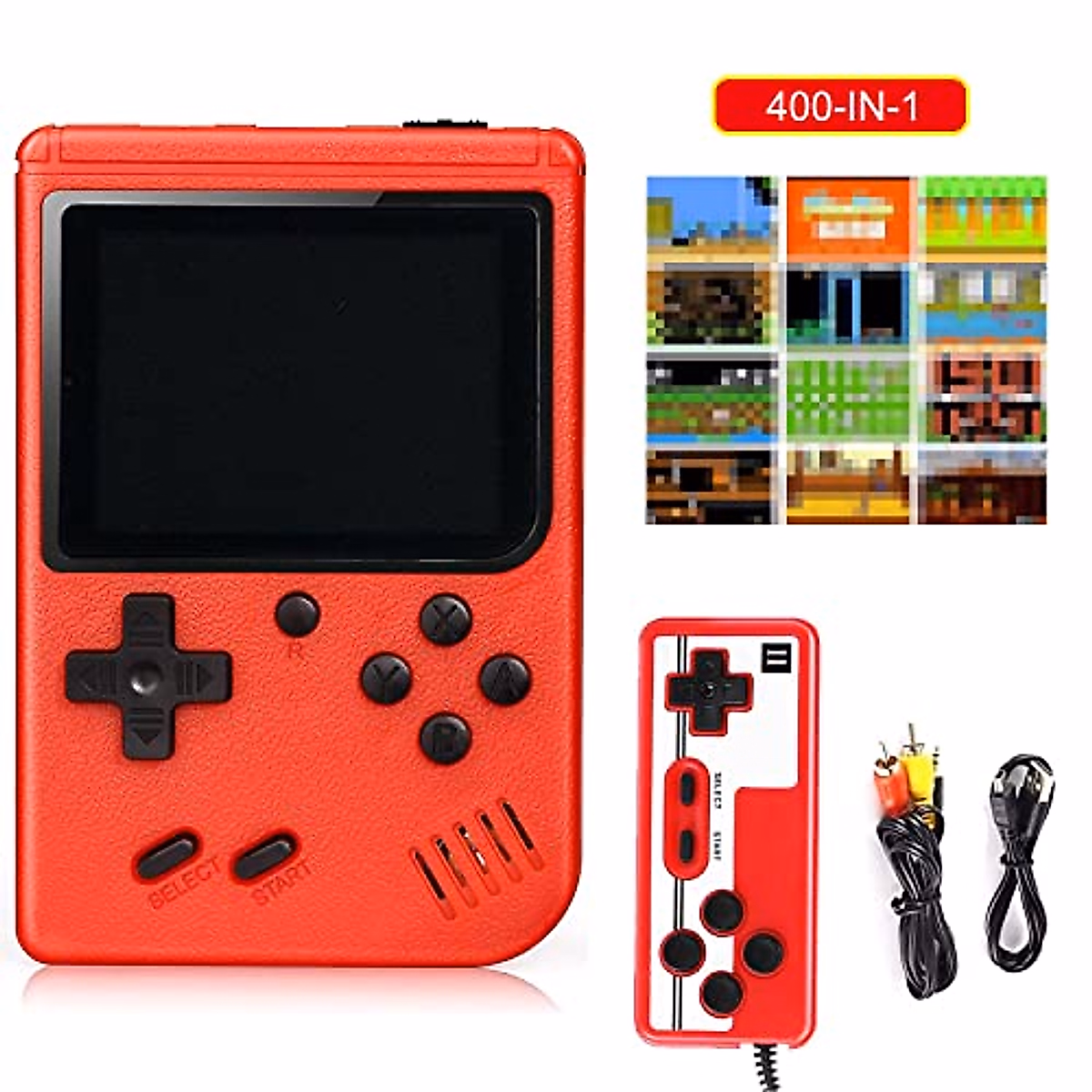 Handheld Game Console-Portable Retro Video Game with 400 Classic FC Games, 2.8 Inch Color Screen, Support TV Connection & Two Players, 1020mAh Rechargeable Battery Present for Kids (RED)