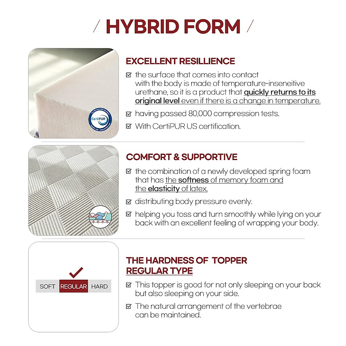 EVEZARY(KOR) Top Notch Memory Foam Mattress Topper–Relieve Back Pain,ergonomic,breathable,odor-free foam.Non-slip,rollable,washable cover. Compr test. CertiPUR-US certified for quality and durability.