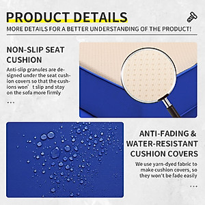 Lviden 2 Piece Outdoor Patio Ottomans, All Weather Grey Wicker Footstool Footrest, Additional Seating Furniture with 5" Thick Cushions (Royal Blue)