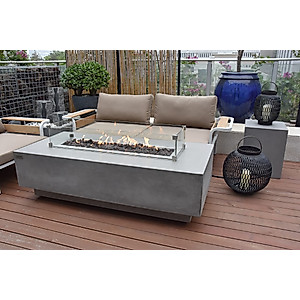 Elementi Granville Fire Pit Bundle Outdoor Firepit Set Includes 60” Natural Gas Concrete Firepit Table, Glass Windscreen, Stainless Steel Cover, Canvas Cover, Floor Mat, Ice Bucket