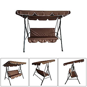 Outdoor Patio Swing Chair, 3-Seater Outdoor Adjustable Canopy Swing Glider, Weather Resistant Powder Coated Steel Frame, Suitable for Patio, Garden, Poolside, Balcony (Coffee)
