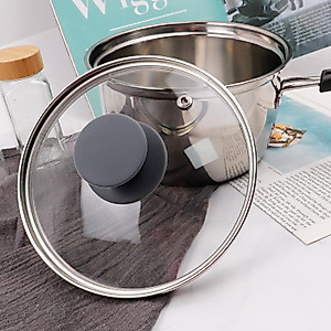 Mewutal Tempered Glass Lid Clear Pot Cover Assembled Pan Cover Replacement for Universal Pot Frying Pan Skillets Cookware, with Silicone Handle and Cleaning Pad (5.63 Inches)