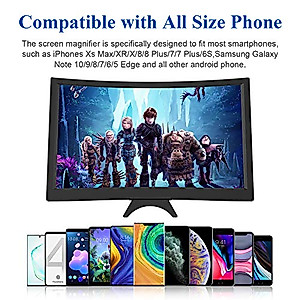 14" Curved Screen Magnifier for Cell Phone -3D HD Magnifying Projector Screen Enlarger for Movies, Video, and Gaming – Foldable Phone Stand Holder with Screen Amplifier–Compatible with All Smartphones