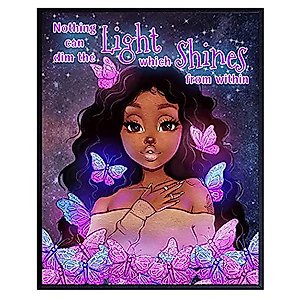 African American Girls Wall Art - Black Art - Little Girls Bedroom Decor - Teen Room - Inspirational Positive Quotes Wall Decor - Motivational Poster - Uplifting Encouragement Daughter Gifts for Women