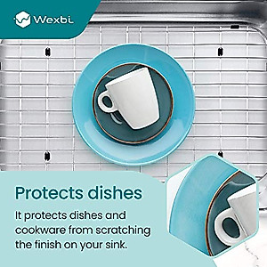 Wexbi-home Sink Bottom Grid Protector Drying Rack with Draining Hole - Sink Rack for Bottom of Sink Stainless Steel Kitchen Sink Protector 26 1/16" x 14 1/16"