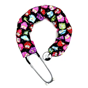 Stethoscope Covers Handmade Variety Patterns Colors 100% Cotton Scrunchie (Red Blue Pink Owl)