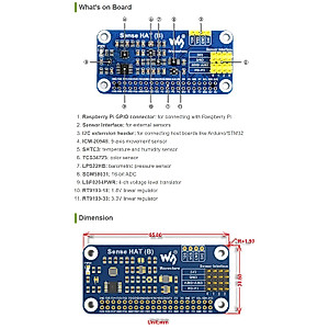 Waveshare Sense HAT (B) for Raspberry Pi Onboard Multi Powerful Sensors Supports External Sensors