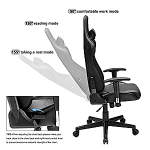 GTRACING Gaming Chair Racing Office Computer Ergonomic Video Game Chair Backrest and Seat Height Adjustable Swivel Recliner with Headrest and Lumbar Pillow Esports Chair,Black