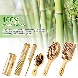 BestFire 6 in 1 Hair Brush Comb for Men Women Handle Bamboo Bristle Hairbrush Set with Tail Comb, Tooth Comb, Double Head Comb, 3 Different Air Cushion Massage Brush for Massaging Scalp