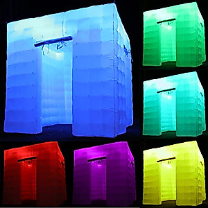 Portable Inflatable Photo Booth Enclosure (White, Two Doors, 8.2x8.2x8.2ft), staelea Inflatable LED Photo Booth Tent with Air Blower and Remote Controller, Photo Booth Backdrop for Wedding Event