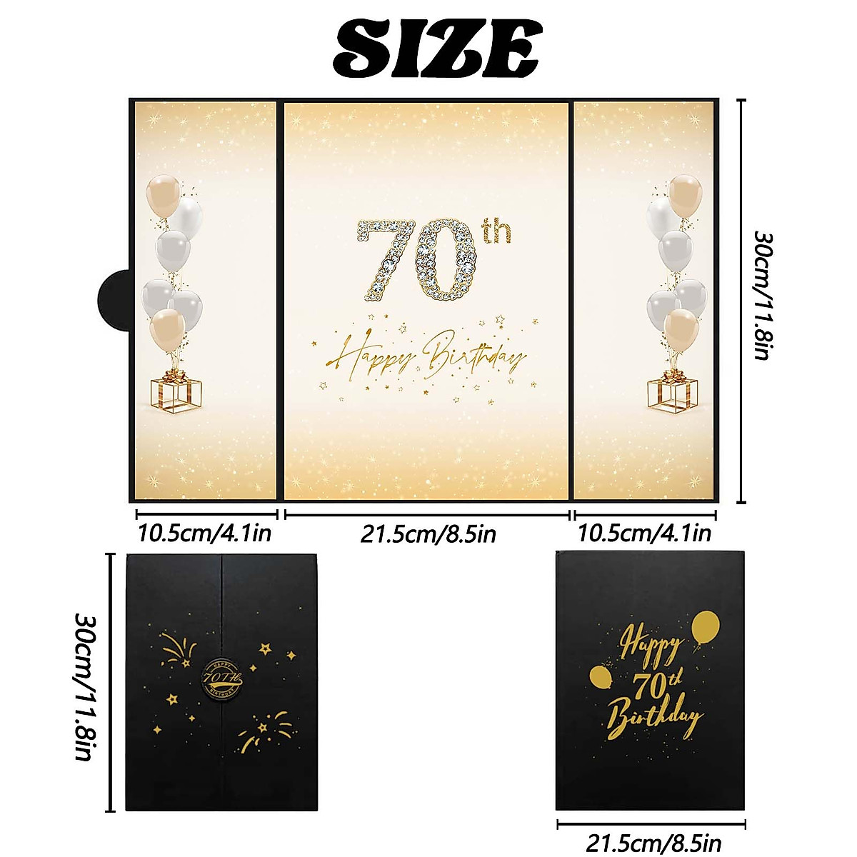 Crenics 70th Birthday Decorations Black and Gold, Creative 70th Birthday Guest Book Alternative, 70th Birthday Signature Book 18 x 12 inch, Great 70th Birthday Gifts for Men or Women