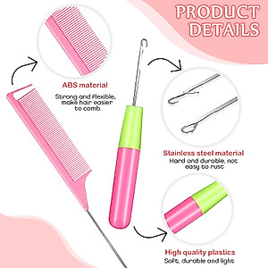 Crochet Hooks Set with Accessories - 6 Hair Needle Hooks, Rat Tail Comb, and 4 Alligator Clips for Hair Braiding, Extensions, and All Ages