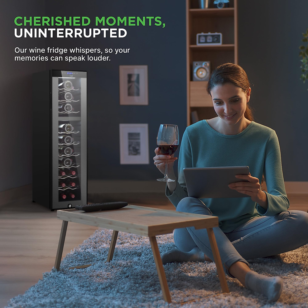 NutriChef PKCWCDS275 Chilling Refrigerator Cellar-Dual-Zone Wine Cooler/Chiller, Digital Touch Button Control with Air Tight Seal, Contains Placement for Standing (27 Bottle Storage Capacity), Black