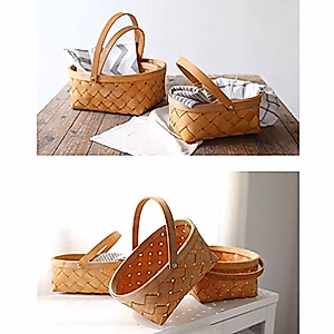 Garneck Wicker Basket with Handle Seagrass Basket,Handmade Rattan Storage Basket Houseware Storage Container Handwoven Straw Seaweed Basket Organizer with Handle Size M