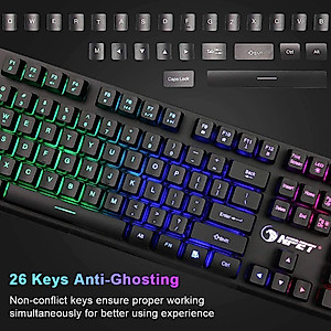 NPET Gaming Keyboard and Headset Bundle, Ultra-Slim Rainbow LED Backlit Keyboard, Stereo Gaming Headset for PS4, PC, Xbox One Controller