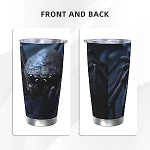 NHJKLWQSZ Black Spider 20oz Stainless Steel Tumbler With Lid And Straw, Double Wall Vacuum Insulated Coffee Mug Travel Cups Leak-Proof Lid For Hot And Cold Drinks, Metal Straws And Brush