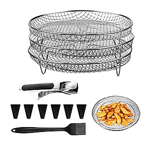 Air Fryer Basket Rack, Stainless Steel Round Three Stackable Racks, Multi-Layer Dehydrator Rack, Stackable Air Fryer Rack for Home Kitchen Ninja Food