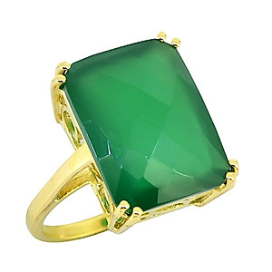 YoTreasure Green Onyx 18kt Gold Over Silver Solitaire Engagement Double Prong Ring For Women