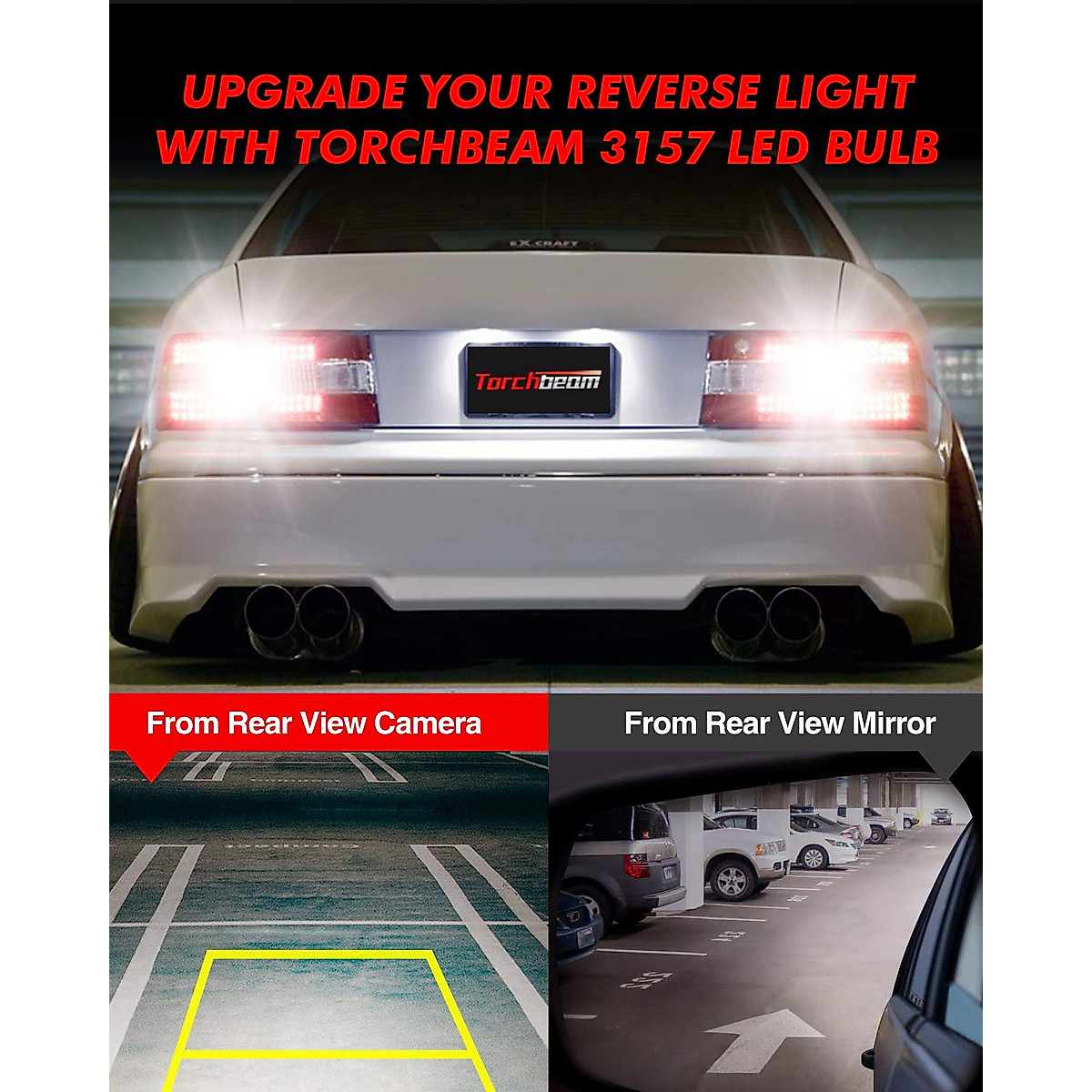Torchbeam 3157 LED Light Bulbs 3600 Lumens with Projector Error-free For Reverse Back Up Lights DRL Brake Lights Fit 3156 3057 3056 4157 6500K Xenon White（Pack of 2）