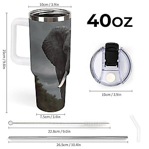 LLUTSNTH 40 Oz Vacuum Tumbler with White Handle Leakproof Insulated Tumbler 3D Elephant Stainless Steel Travel Mug with Lid And Straw Coffee Cup Cute Water Bottles Cup Holder Friendly