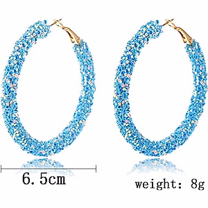 Bohemian Rhinestone Shiny Glitter Sequins Round Hoop Earrings Multicolor Wrapped Gold Plated Circle Beaded Dangle Drop Earrings for Women Statement Jewelry -pink