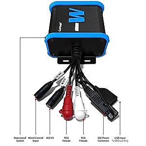 GoHawk TJ4-W Carbon Black Waterproof Amplifier 4" Full Range Bluetooth Motorcycle Stereo Speakers 1 to 1.25 in. Handlebar Mount Audio Amp System Harley Touring Cruiser ATV 4-Wheeler, USB AUX FM Radio