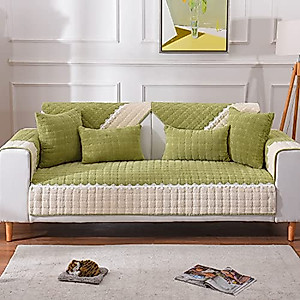 vctops Soft Corduroy Sofa Couch Cover, Plaid Sectional Couch Covers, Non-Slip Sofa Slipcover for Dogs Cats Kids(Grass Green,36"x94")