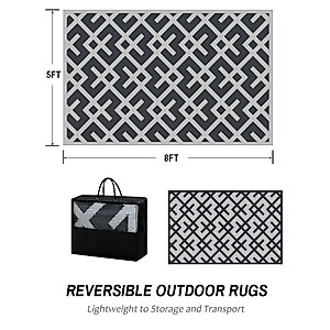 GEUOYEE Reversible Mats - Outdoor Rugs for Patio Clearance, 5'x8' Plastic Straw Rug Waterproof, Outside Indoor Outdoor Area Rug for RV, Backyard, Deck, Picnic, Beach, Trailer, Camping (Grey)