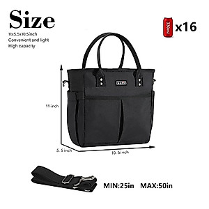 UYLIA Lunch Bags for Women,Insulated Lunch Tote Bag with Adjustable Shoulder Strap, Lunch Box with Drinks Holder for Adults Men Work Picnic Beach Workout (Black, Large)