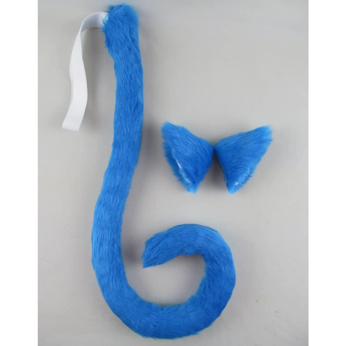 Happylifehere Long Fur Cat Ears and Cat Tail Set Halloween Party Kitty Cosplay Costume Kits (Sky blue)
