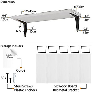 Wallniture Assisi White Floating Shelves for Wall, Wood Wall Shelves for Kitchen Organization and Storage, Wall Shelf Set of 5