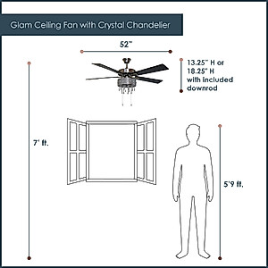 RIVER OF GOODS LED Ceiling Fan with Crystal Chandelier - 52" L x 52" W - Glam Ceiling Fan with Lights