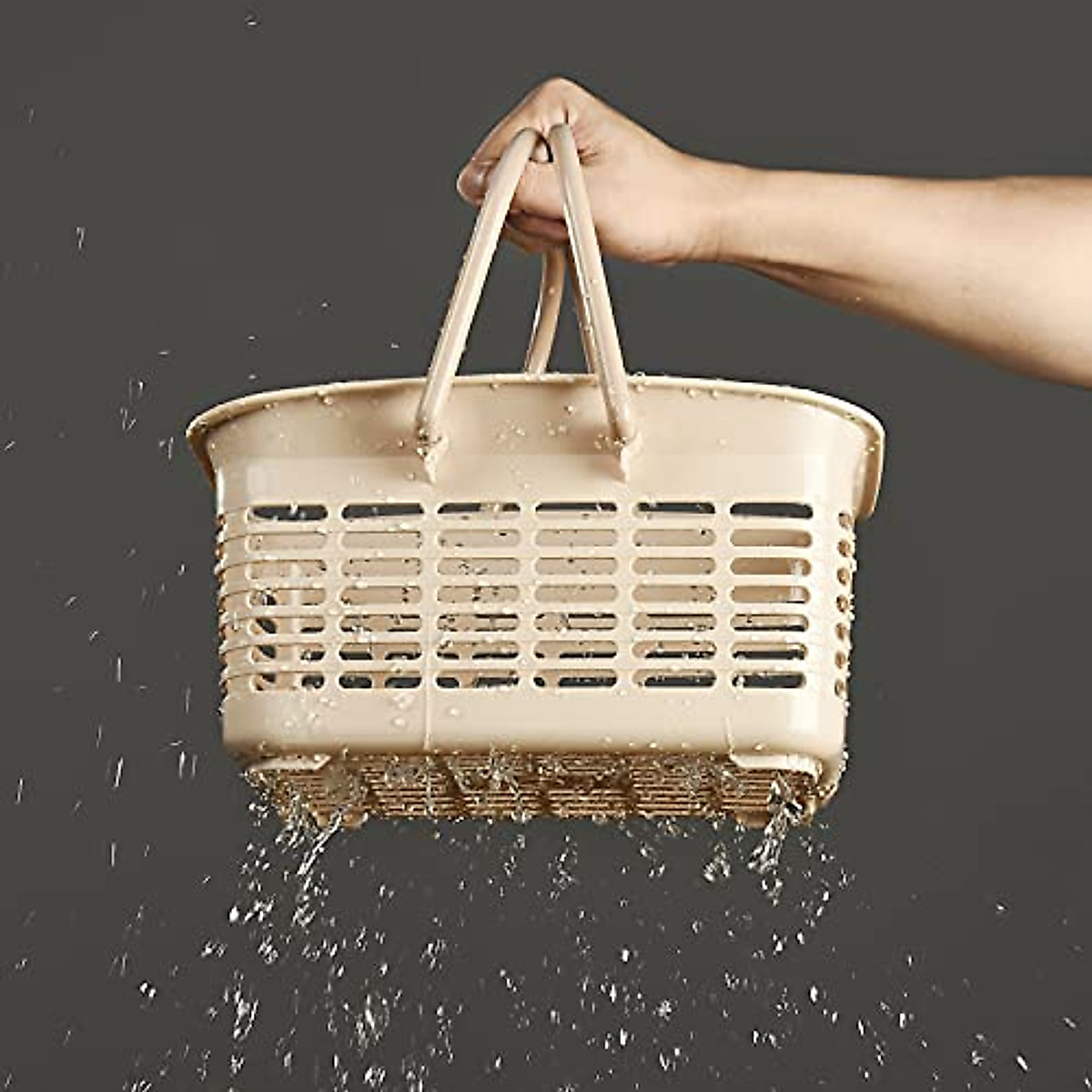ALINK Plastic Shower Caddy Basket with Handle, Portable Organizer Storage Basket for College Dorm, Bathroom, Kitchen - Khaki
