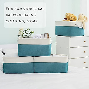 TcaFmac Storage Basket for Organizing - Large 4 Pack Fabric Storage Bins Baskets for Shelves with Ropes, Collapsible Storage Cubes for Closet Cloth Toy Organizer(White & Green16x12x8 inch)