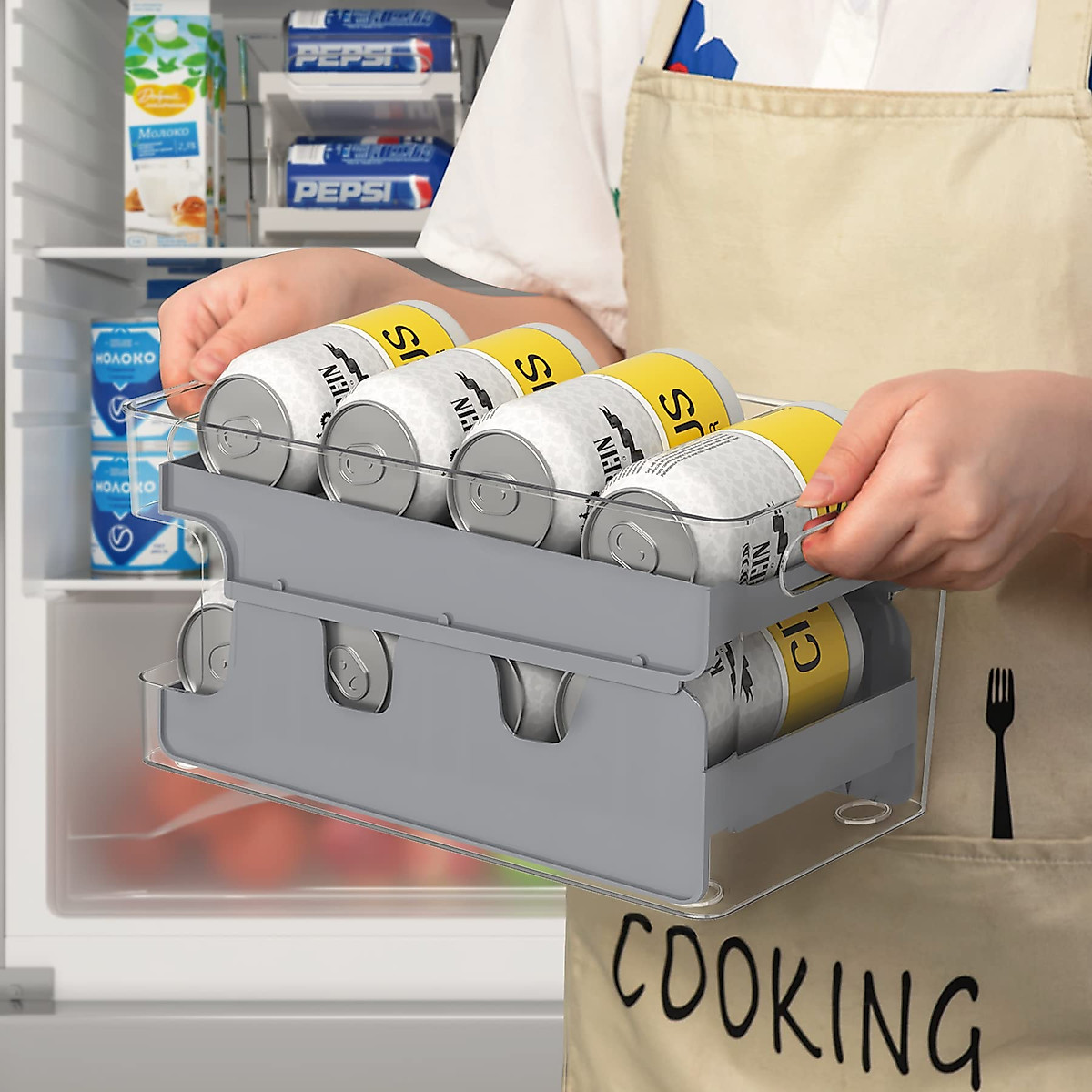 UDEAR Stackable Soda Can Dispenser Rolling Pop Cans Organizer for Refrigerator Fridge Storage for 8 Drink Cans,Grey