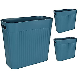 ZOFORTY 3 Pack Slim Plastic Trash Can Wastebasket 3 Gallon Garbage Container Bin with Handles for Bathroom, Kitchen, Office, Dorm (Blue, Rectangular)