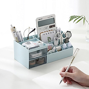 ICCGBHGO Cosmetic Organizer, Makeup Skincare Small Vanity Desk Accessories Dresser Countertop Beauty Organizer Holder Storage Case Display Box with Drawer for Bathroom Office Supplies White.