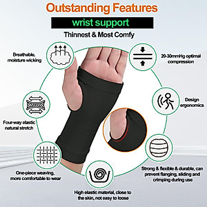 MGANG Wrist Support Sleeves, 1 Pair Wrist Compression Gloves for Unisex, 20-30 mmHg Wrist Brace Support for Carpal Tunnel, RSI, Tendonitis, Sprains, HandInstability, Pain Relief, Black S