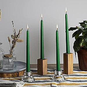CANDWAX 10 inch Taper Candle Sticks Long Burning Set of 12 - Dripless Dinner Candles for Table Look Like Matte Metallic Candles and are Ideal for Any Occasion - Green Metallic Candles