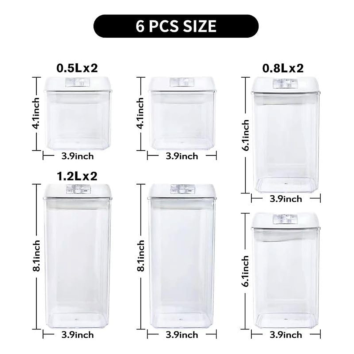 generic Airtight Food Storage Containers – 6 Piece set, Air Tight Pantry Storage Containers, Clear Kitchen Organization and Storage,Keeps your Food Fresh & Dry, 108353/6