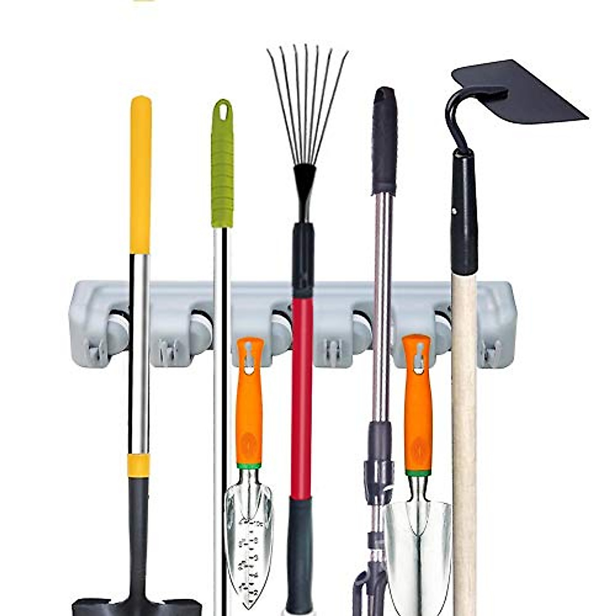 Mop Broom Holder, Garden Tools Wall Mounted Commercial Organizer Saving Space Storage Rack for Kitchen Garden and Garage,Laundry Offices(5 Position with 6 Hooks)