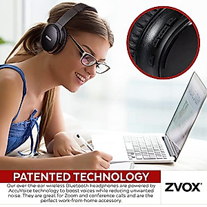 ZVOX Noise Cancelling Headphones - Over Ear Bluetooth Headphones with AccuVoice Technology, Wireless Headphones with Microphone,AV50 Wireless Over The Ear Headphones, Hi-Res Audio & Deep Bass - Black